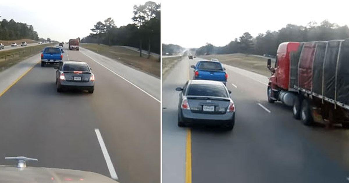 Driver Tried To Cut Off A Truck And Collided With Another Truck