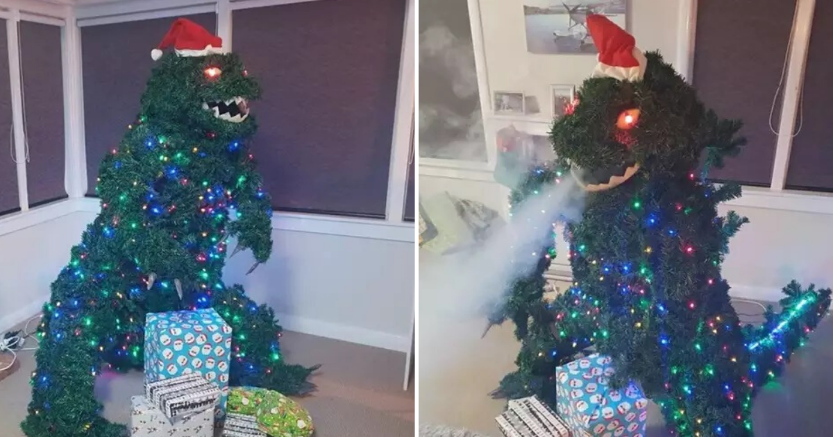 Man Created A Godzilla Christmas Tree That Breathes Smoke - Small Joys