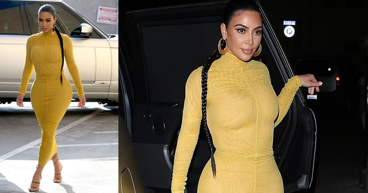 Kim Kardashian Flaunted Her Curves In A Tight Yellow Dress - Small Joys